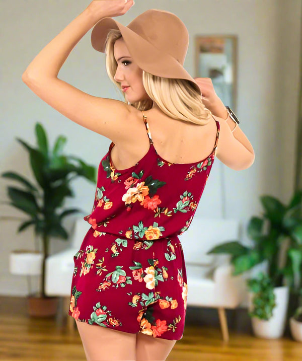 Women Red Floral Summer Shorts Romper Jumpsuit – MomMe and More