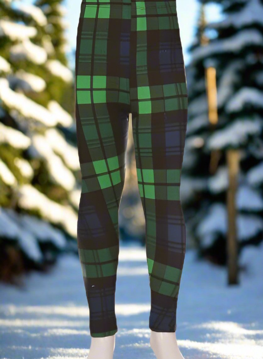 Girls Green Plaid Leggings | MomMe And More Boutique
